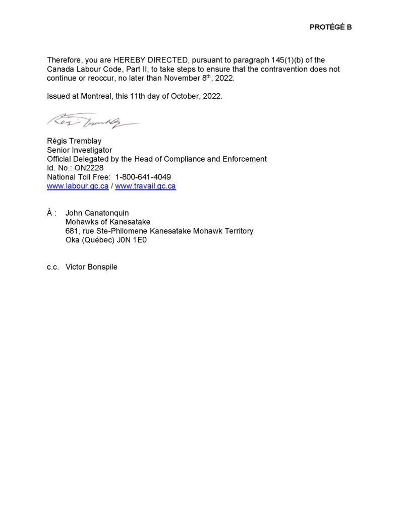 IN THE MATTER OF THE CANADA LABOUR CODE PART II – OCCUPATIONAL HEALTH ...